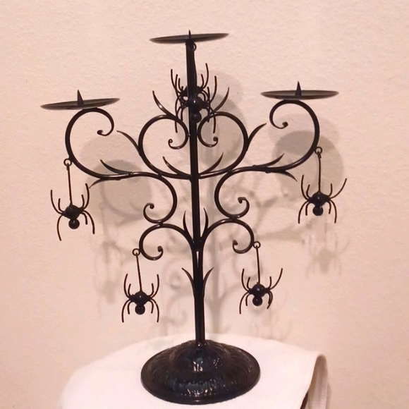 Accents | Gothic 3 Candle Candelabra In Black Metal With 6 Heavy Metal ...